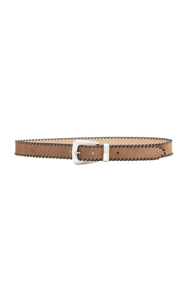 Khaite Benny Whipstitch Suede Belt - Brown