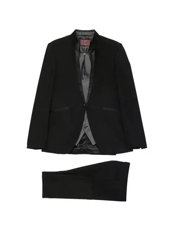 CARLO PIGNATELLI Mandarin-collar Satin-trim Wool Suit - Black