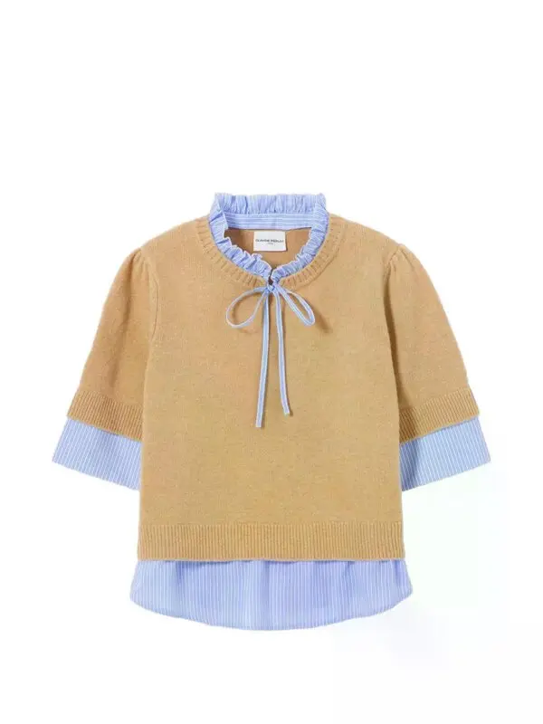 Claudie Pierlot Striped Wool Jumper With Victorian Collar - Neutrals