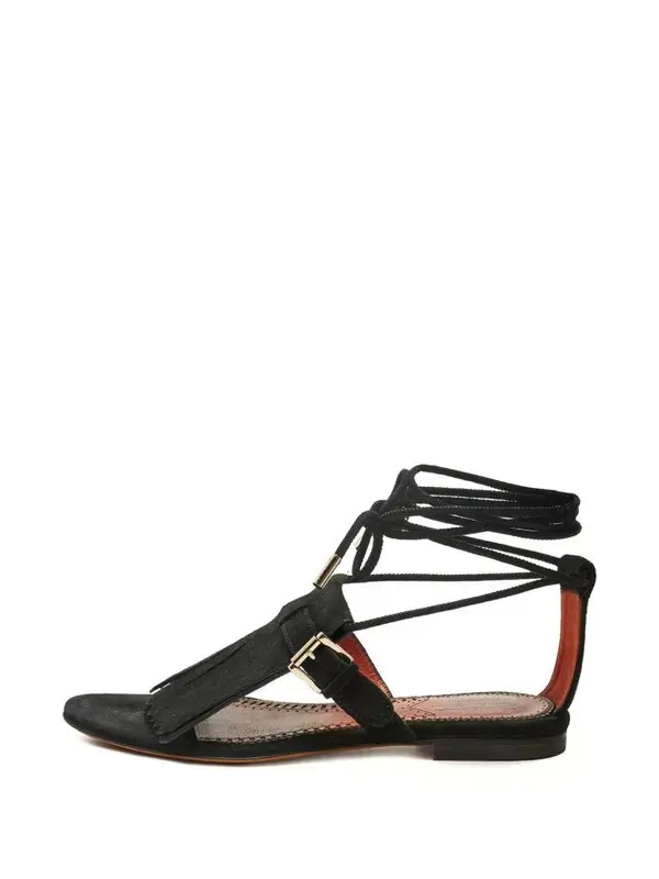 Santoni Fringe Lace-up Sandals - Black