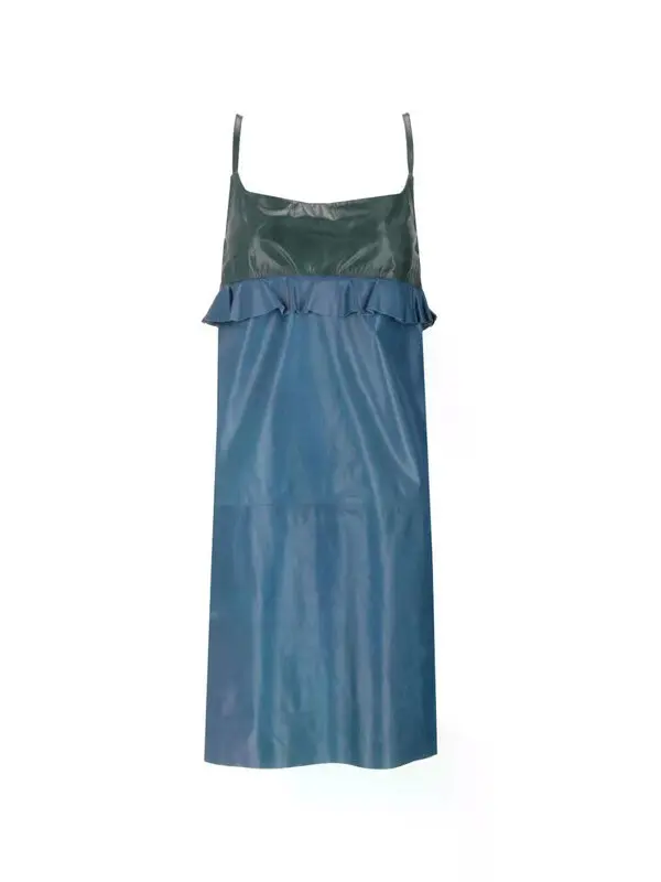 LA ROSE Leather Ruffled Midi Dress - Blue