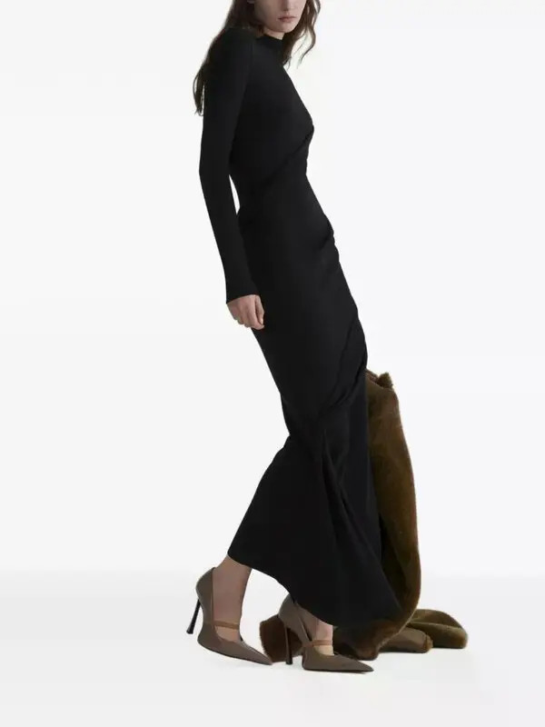 MUGLER Draped Turtleneck Midi Dress - Black