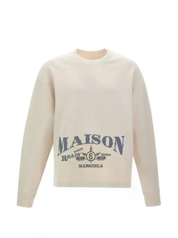MAISON MARGIELA Logo Print Cotton Sweatshirt - Neutrals