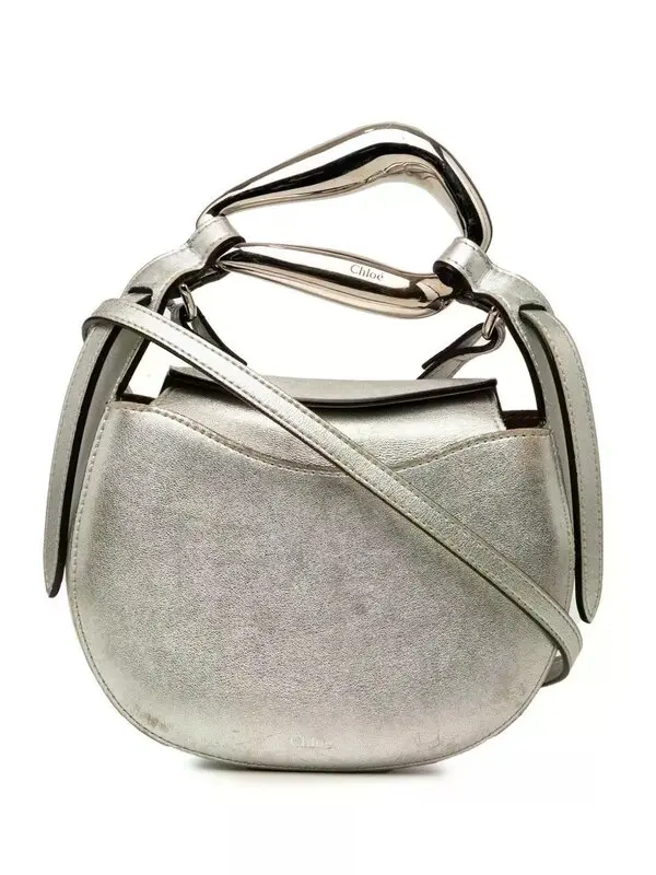 Chloé Small Metallic Leather Kiss Satchel - Silver