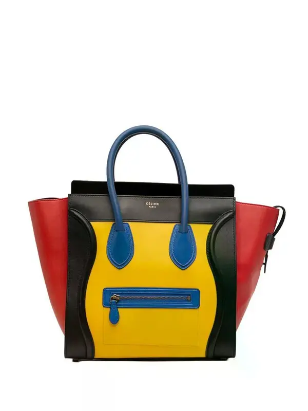 Celine Mini Tricolor Leather Luggage Tote Bag - Yellow