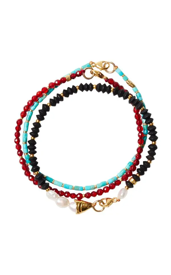 Chan Luu Trio Friendship 18k Gold-plated Multi-stone Bracelet Set - Black