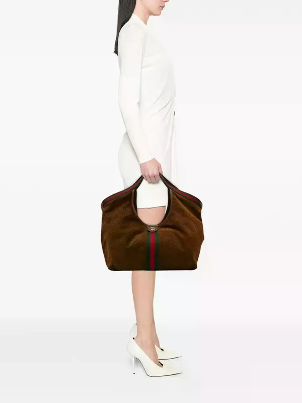 Gucci Large Gg Suede Web Tote Bag - Brown