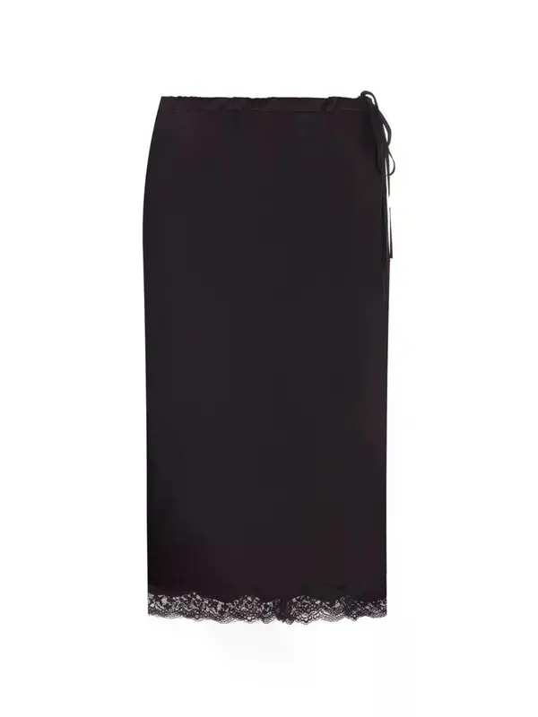 TONYWACK Lace-trim Side-tie Silk Midi Skirt - Black