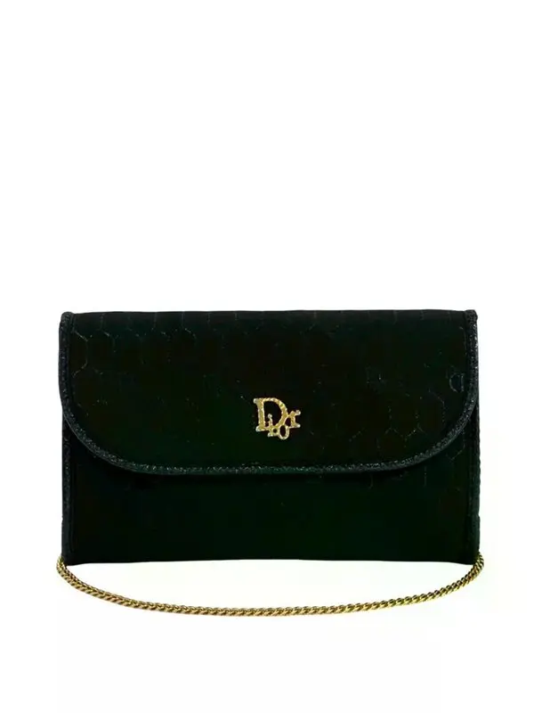 Dior Honeycomb Canvas Chain Flap Crossbody Bag - Black