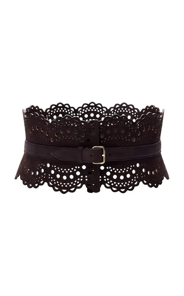 Alaïa Leather Laser-cut Bustier Belt - Brown