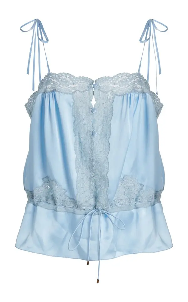 Chloé Lace-trimmed Silk Satin Top - Blue