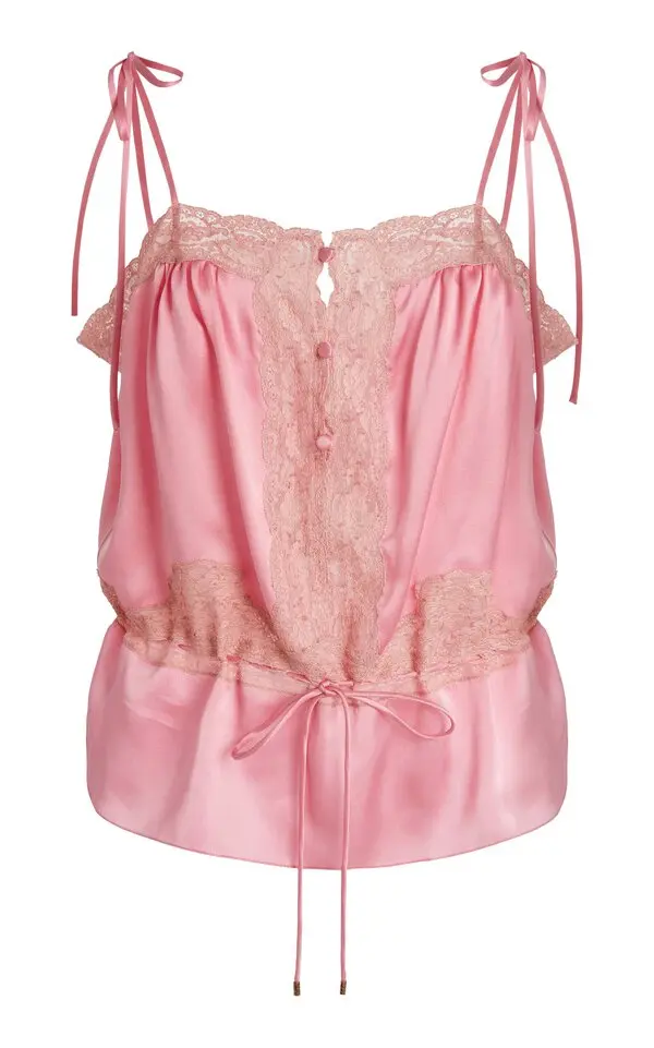 Chloé Lace-trimmed Silk Satin Blouse - Pink