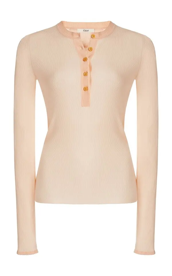 Chloé Fine-knit Wool Henley Top - Orange