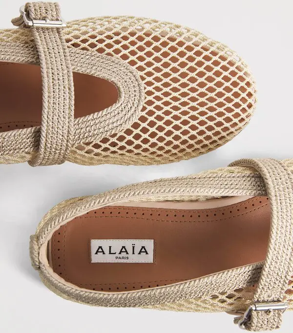 Alaïa Mesh Embroidered Ballet Flats - Beige