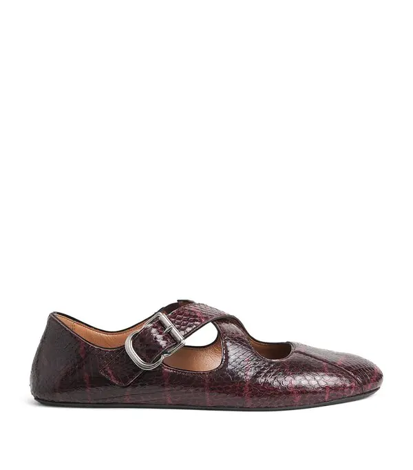 Alaïa Snakeskin Criss-cross Ballet Flats - Red