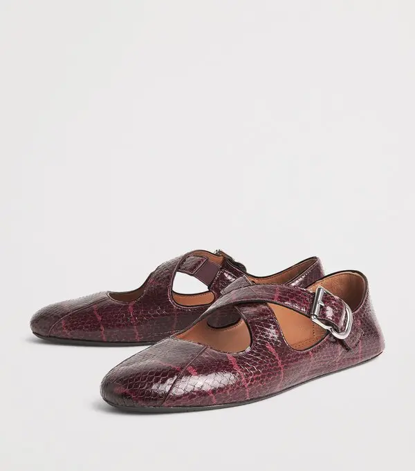 Alaïa Snakeskin Criss-cross Ballet Flats - Red
