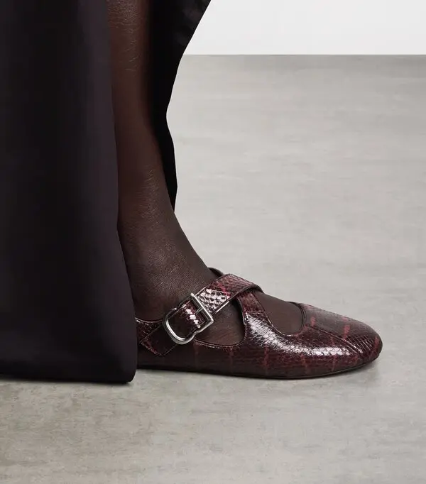 Alaïa Snakeskin Criss-cross Ballet Flats - Red
