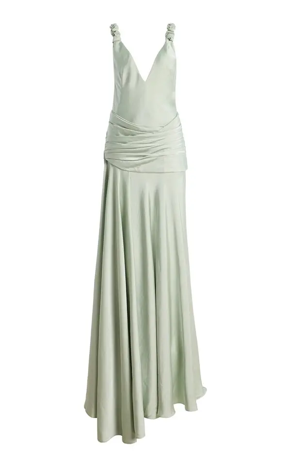 Arcina Ori Madalena Ruffled Satin Maxi Dress - Green