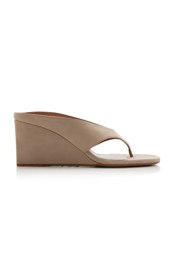 Alaïa Cube Suede Wedge Thong Sandals - Grey