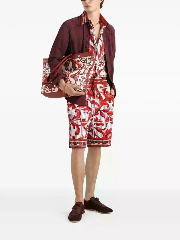 Dolce & Gabbana Majolica-print Striped Poplin Bermuda Shorts - White