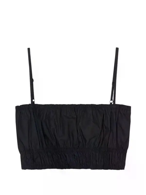 Closed Gathered Detail Crop Top - Black