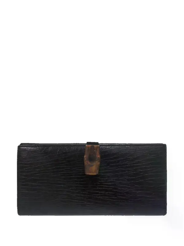 Gucci 20th Century Textured Leather Bamboo Wallet Long Wallets - Black
