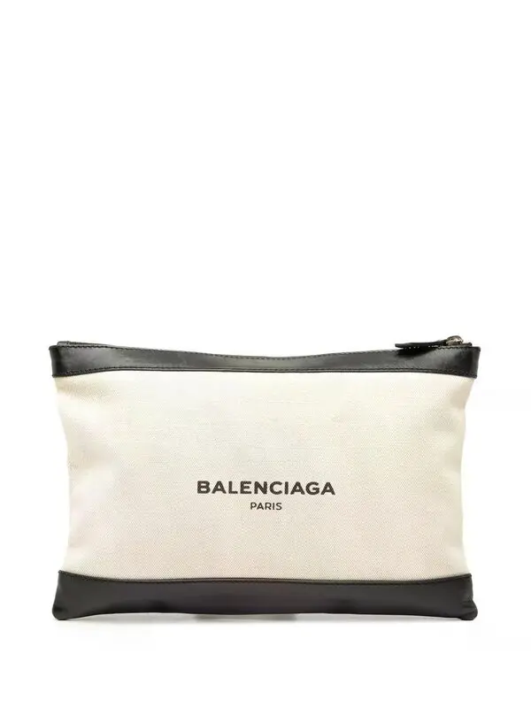 Balenciaga Canvas Navy Clip M Clutch Bag - Brown