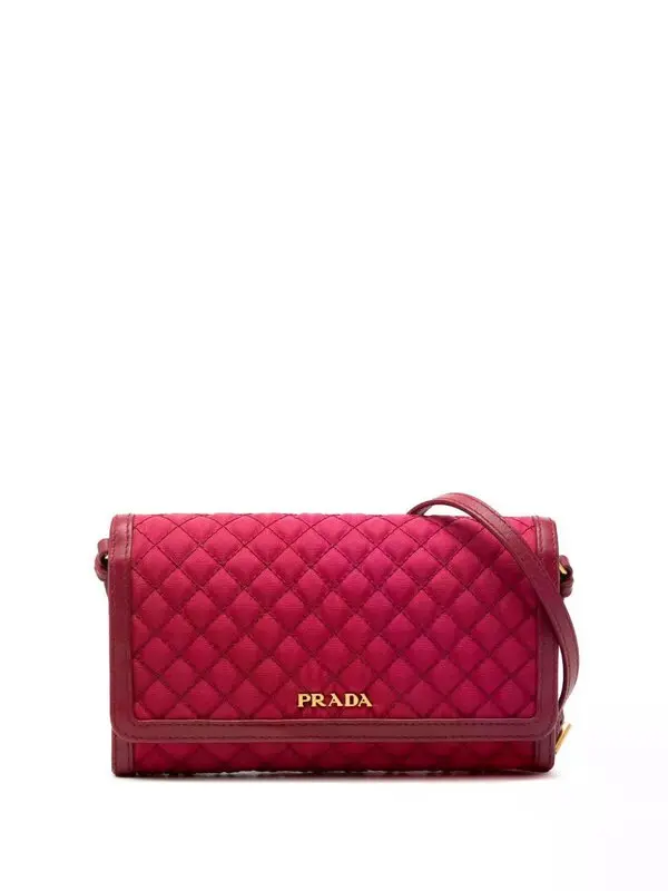 Prada Quilted Tessuto Impuntu Wallet On Strap Crossbody Bag - Pink