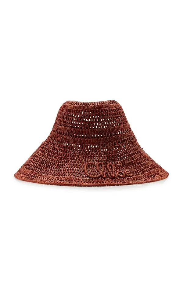 Chloé Woven Raffia Bucket Hat With Embroidered Signature - Brown