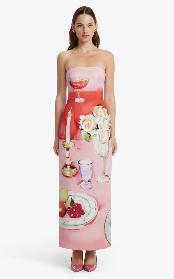 LEO LIN Rayna Embroidered Bustier Maxi Dress