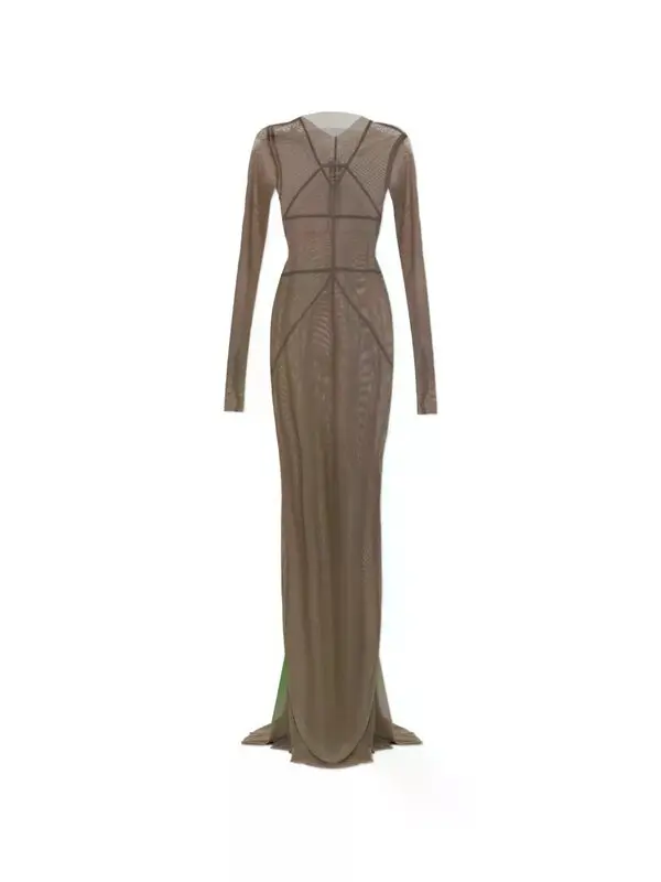 Rick Owens Sheer Finish Long Sleeve Maxi Dress - Brown