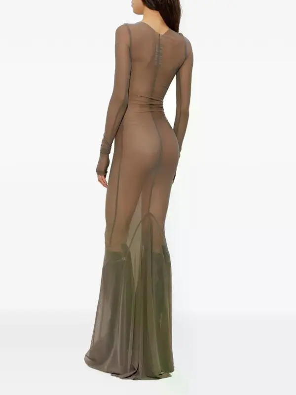 Rick Owens Sheer Finish Long Sleeve Maxi Dress - Brown