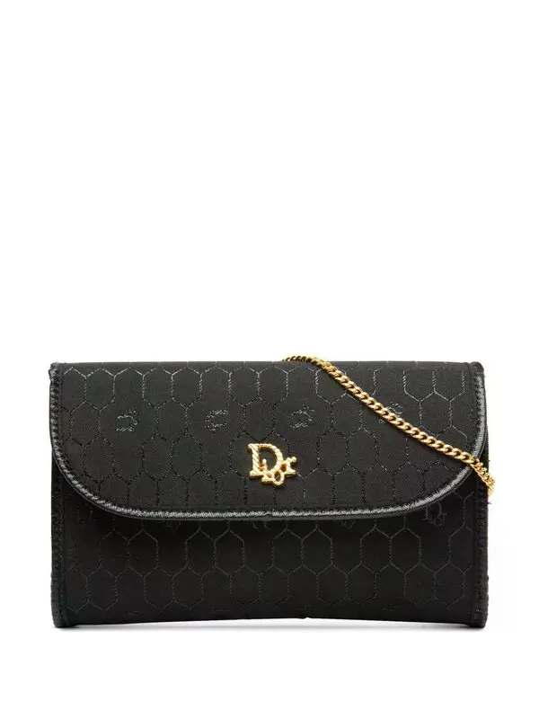 Dior 20th Century Honeycomb Canvas Chain Flap Crossbody Bag - Black