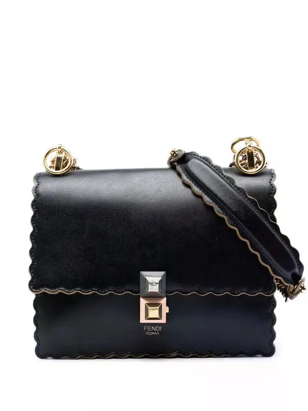 Fendi Small Scalloped Leather Kan I Crossbody Bag - Black