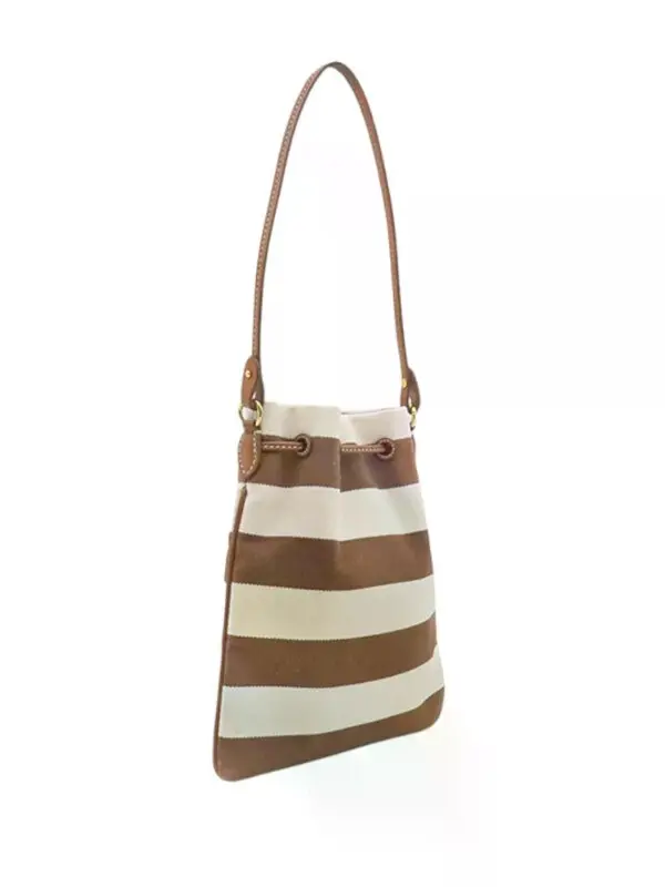 Miu Miu Striped Canvas Logo Drawstring Handbag