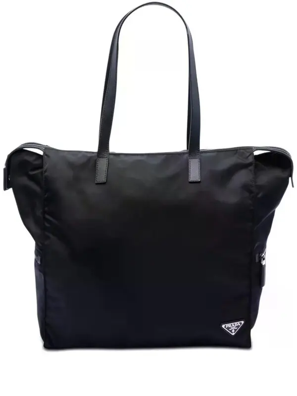 Prada Saffiano Trimmed Tessuto Tote Bag - Black