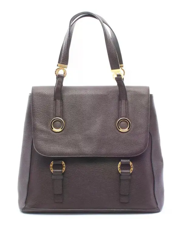 BVLGARI Leather Flap Tote Bag - Brown