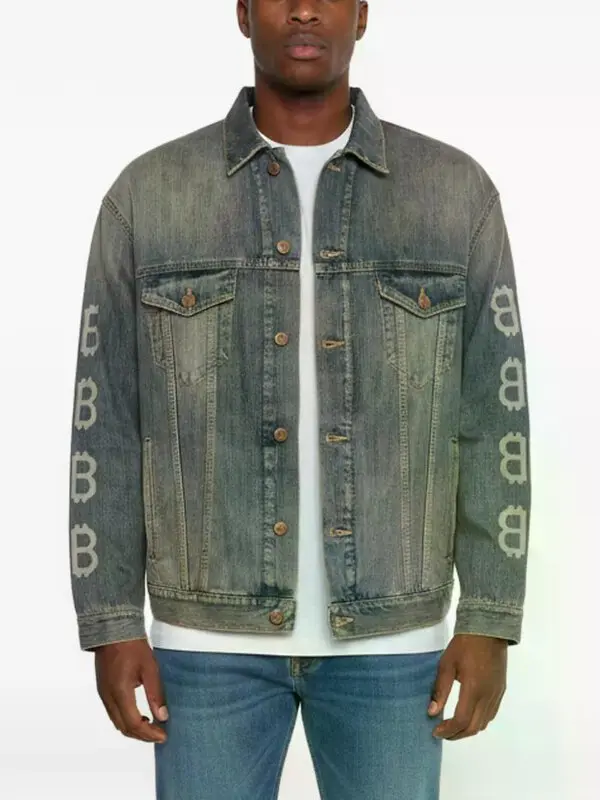 Balenciaga Crypto Print Denim Jacket - Blue