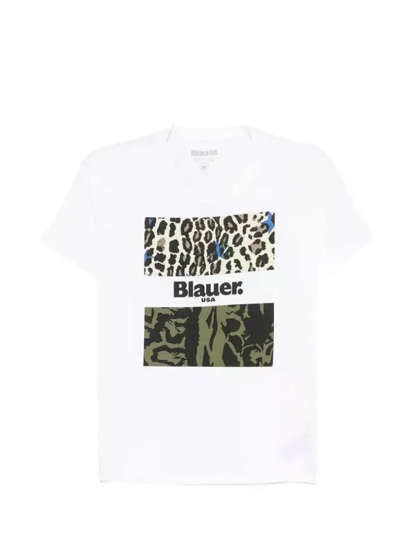 BLAUER. Leopard-print Camouflage T-shirt - White