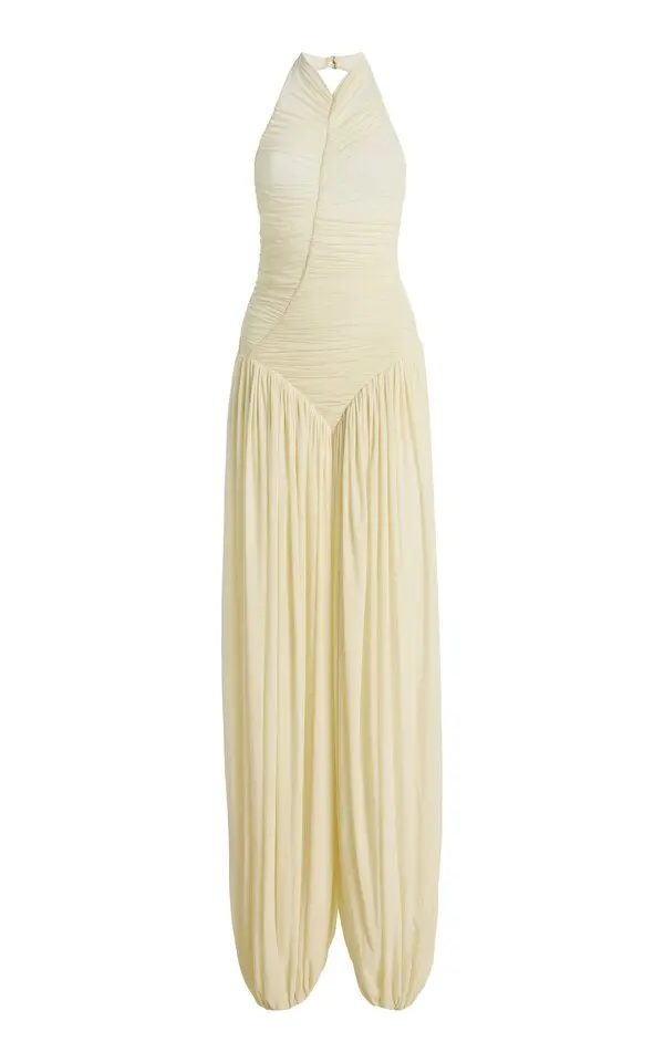 MAYGEL CORONEL Solenne Ruched Jersey Jumpsuit - Ivory