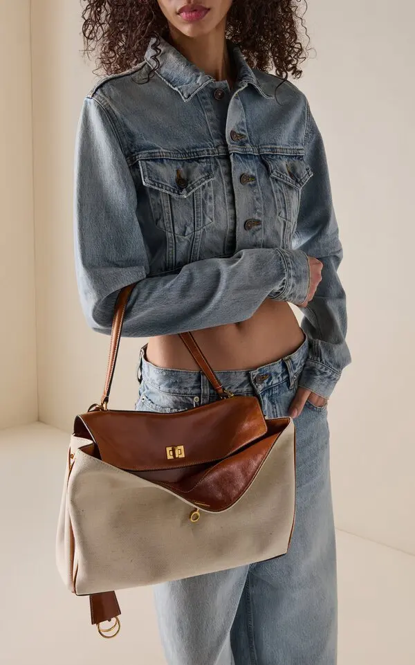 Balenciaga Rodeo Medium Canvas And Leather Top Handle Bag