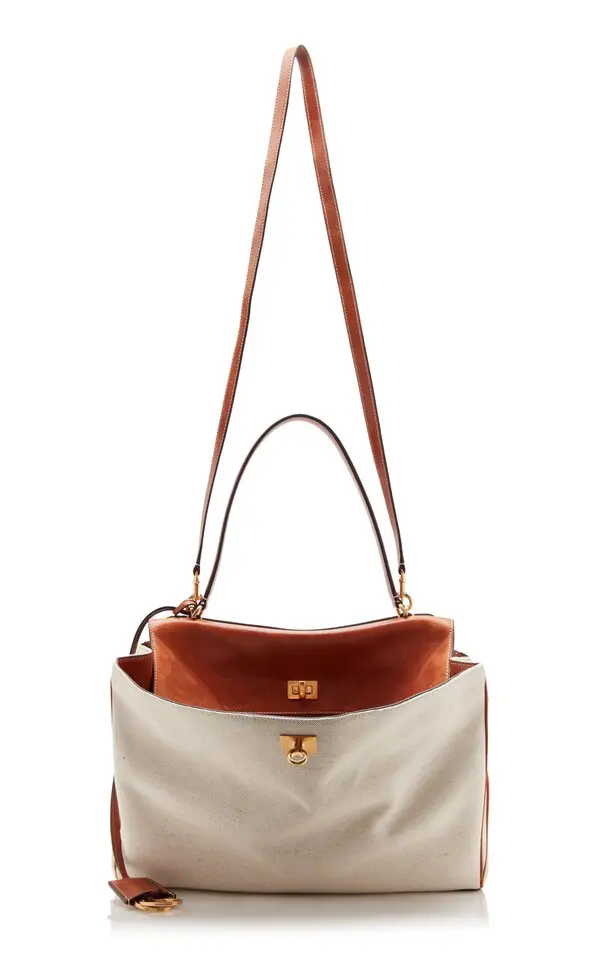Balenciaga Rodeo Medium Canvas And Leather Top Handle Bag