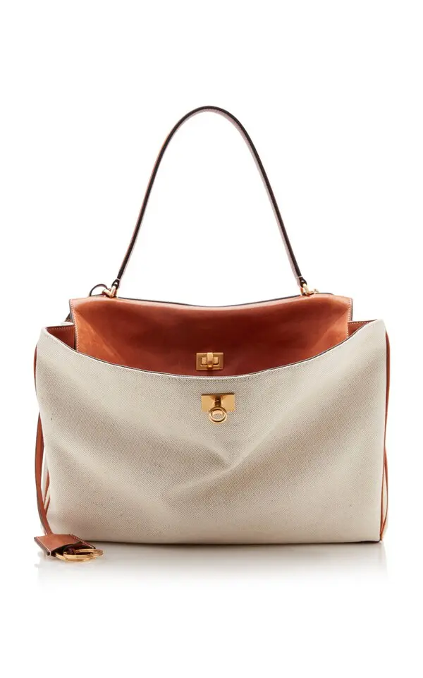 Balenciaga Rodeo Canvas And Leather Top Handle Bag - Neutral