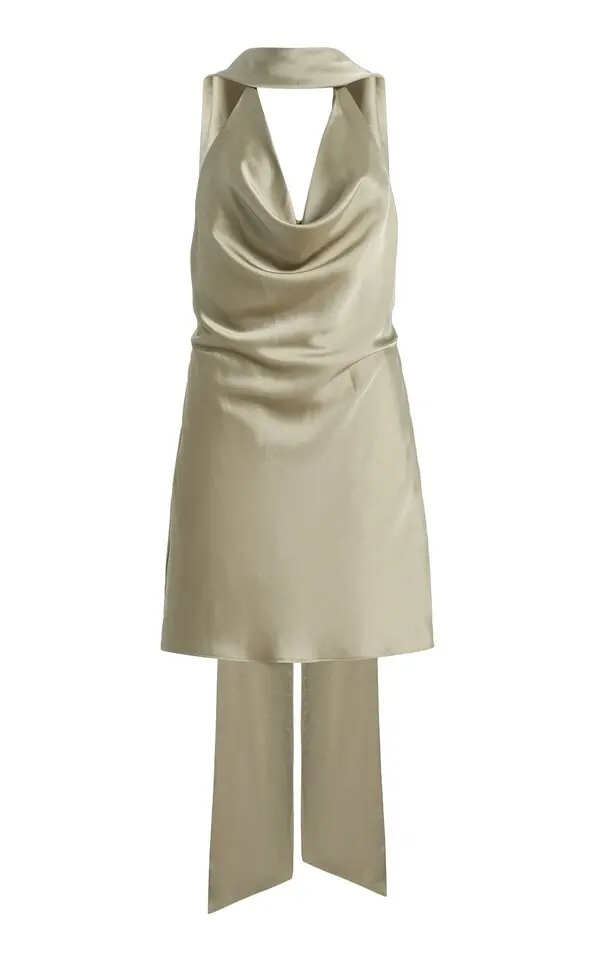 Significant Other Luka Draped Satin Mini Dress With Cowl Neck And Open Back - Grey