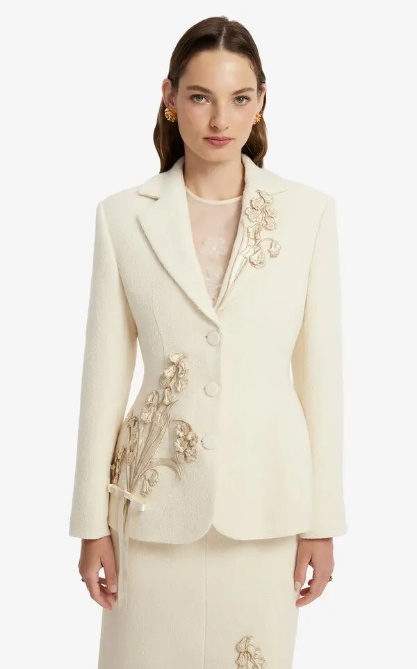 LEO LIN Lisa Applique Tweed Fitted Blazer Snow