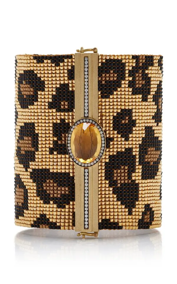 SILVIA FURMANOVICH 18k Yellow Gold Leopard Woven Bead Bracelet - Multi