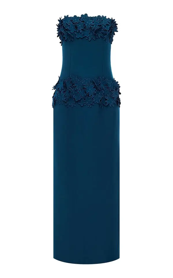 LEO LIN Rayna Applique Bustier Maxi Dress Teal - Blue