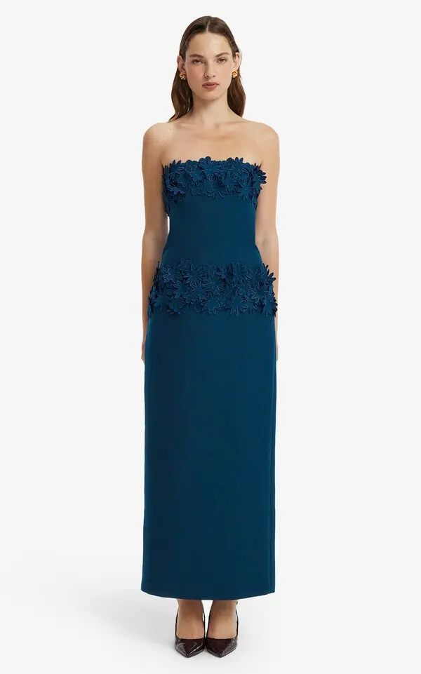 LEO LIN Rayna Applique Bustier Maxi Dress Teal