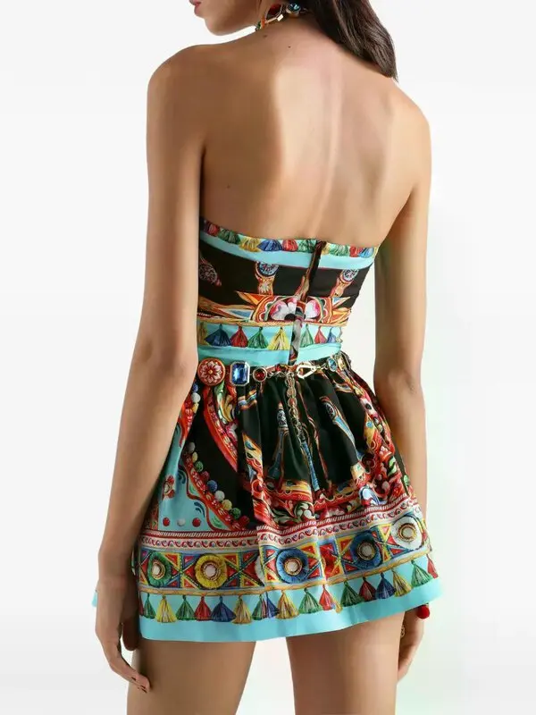 Dolce & Gabbana Carretto Print Strapless Poplin Mini Dress - Black