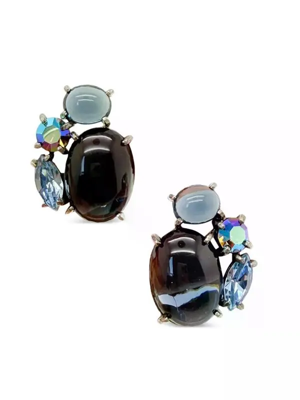 JENNIFER GIBSON JEWELLERY Schiaparelli 1950s Blue Cabochon Clip-on Earrings - Grey